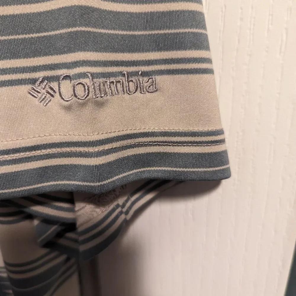 Columbia | Shirts | Columbia Polo Wicking Tan And Blue Stripe Size Xl ...